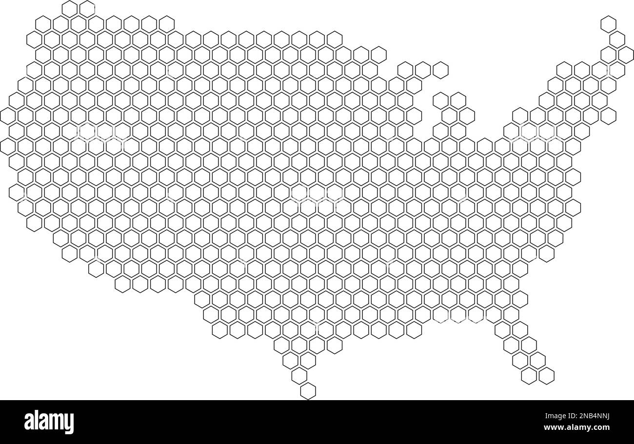Hexagonal mosaic in a shape of USA map. Black vector illustration Stock ...