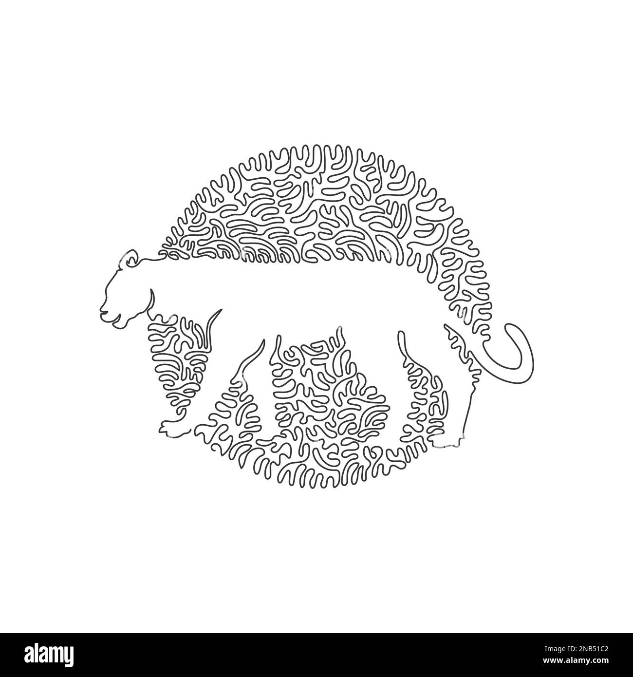 Single Swirl Continuous Line Drawing Abstract Art Ferocious Panther Is Walking Continuous