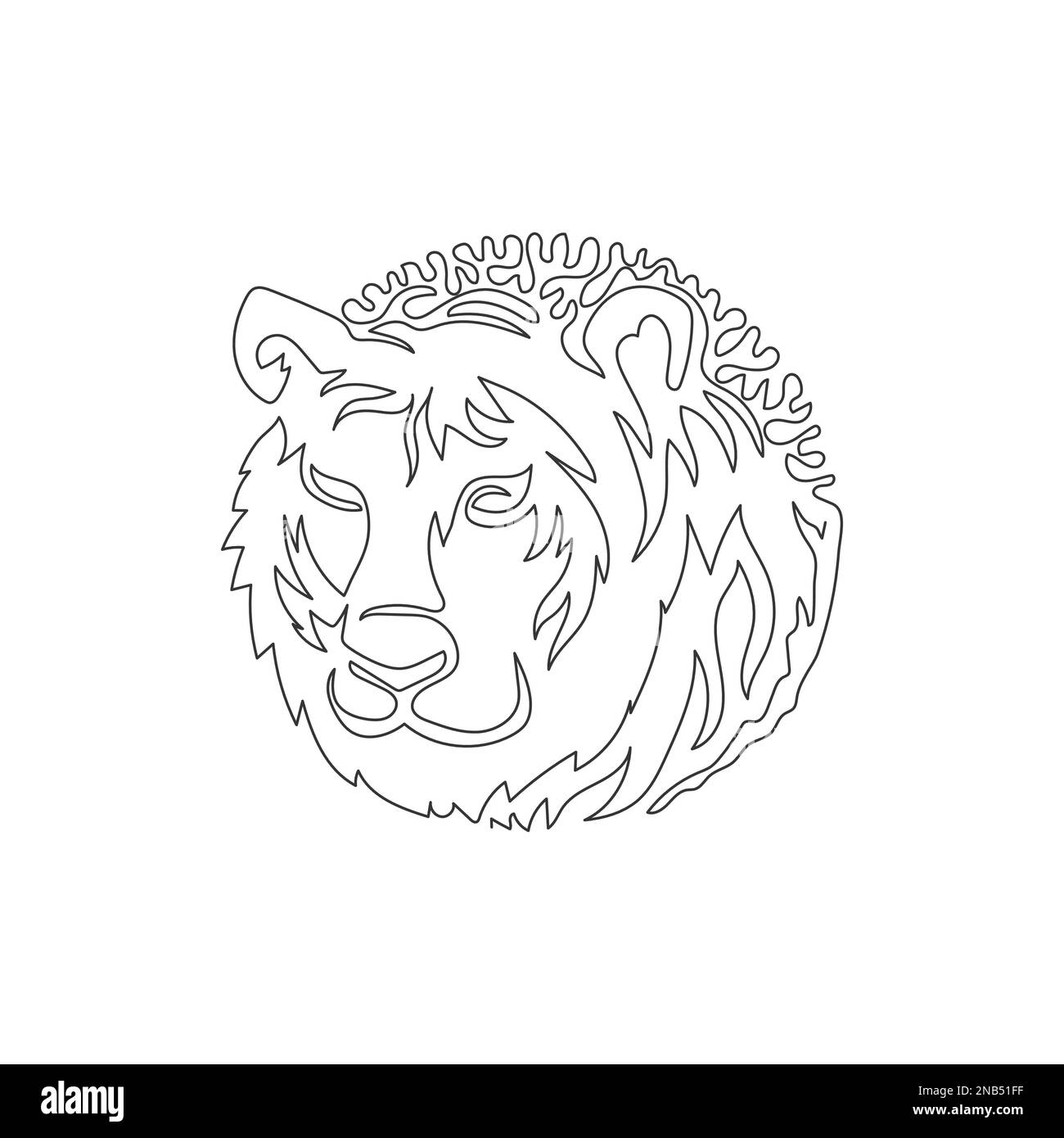 Continuous curve one line drawing. Gruesome tiger. Abstract art in ...