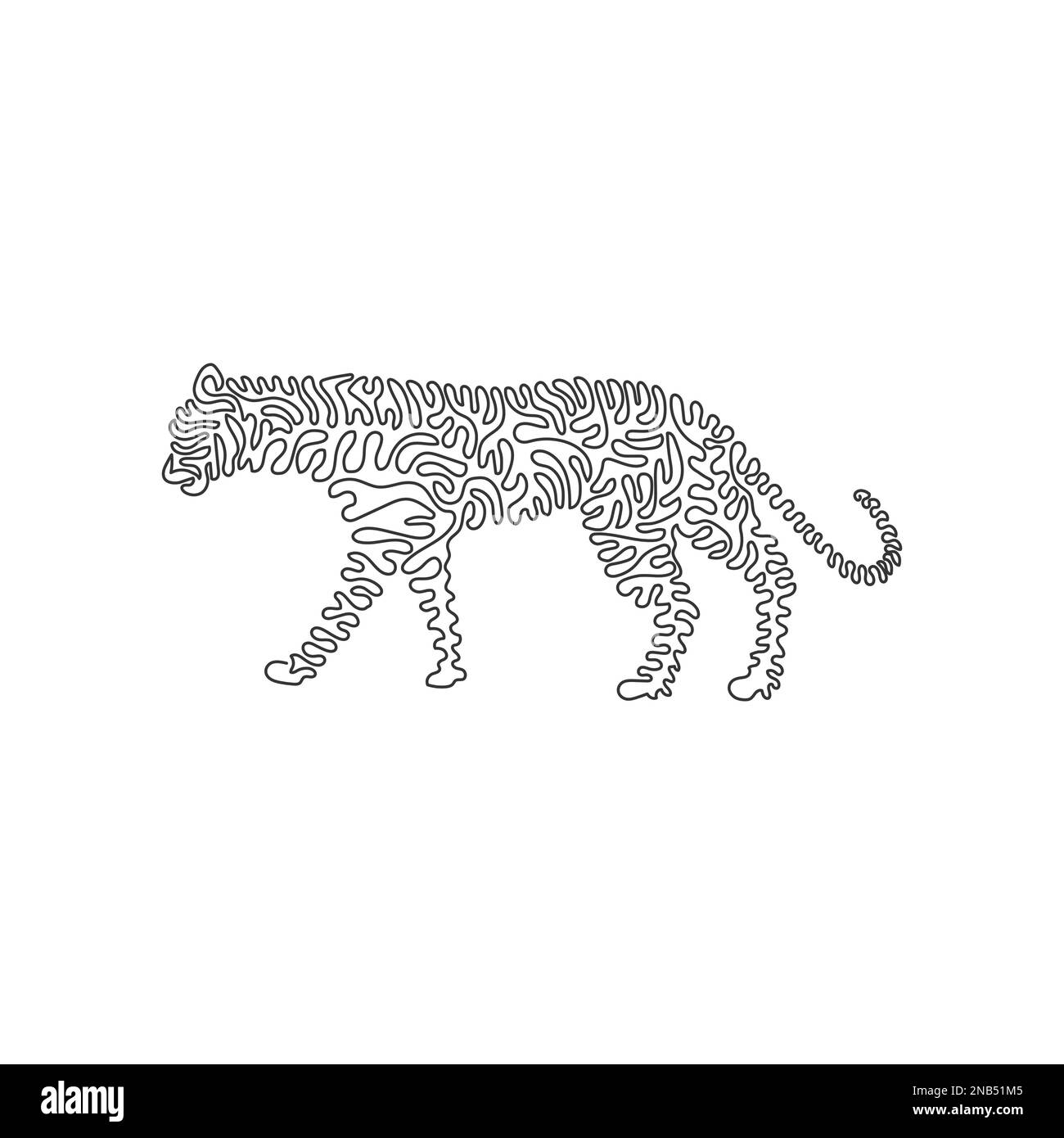 Single one line drawing abstract art. The Panther is ready to pounce ...