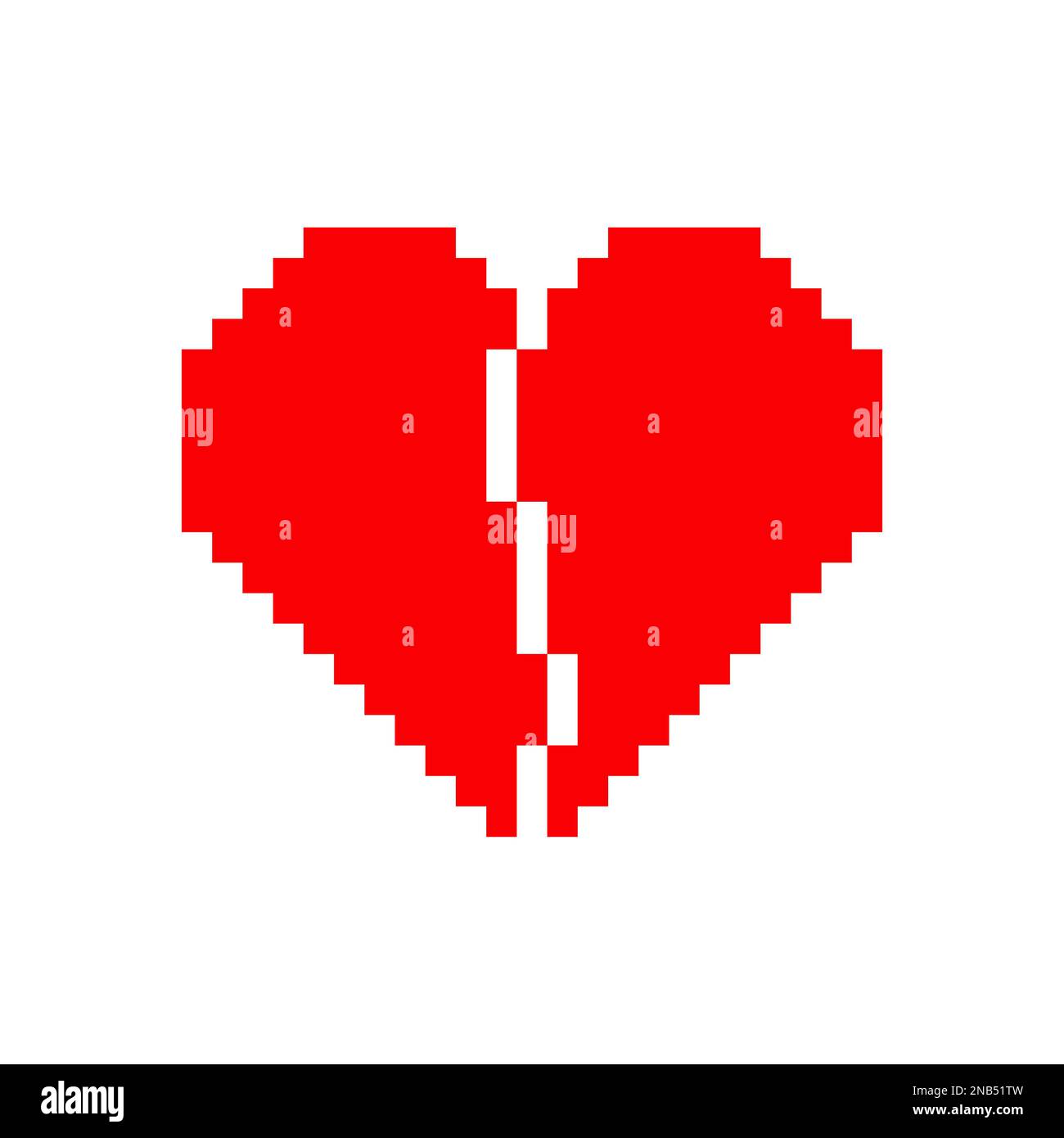 Red pixel heart broken on white background. Vector 8-bit style ...