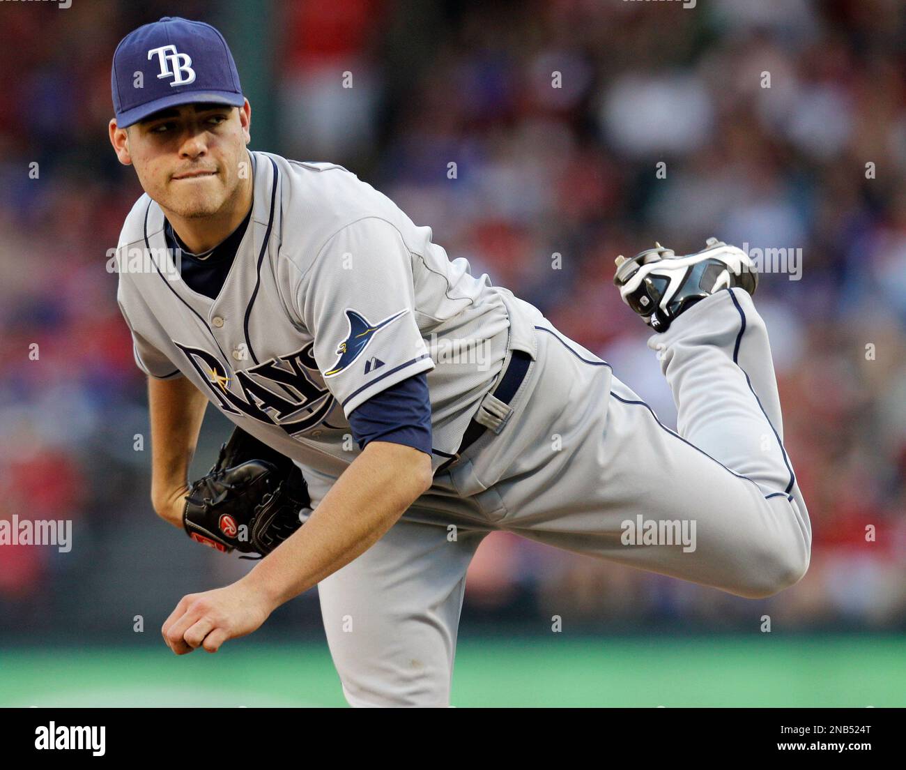 Tampa Bay Rays pitcher Matt Moore delivers to the Texas Rangers during ...