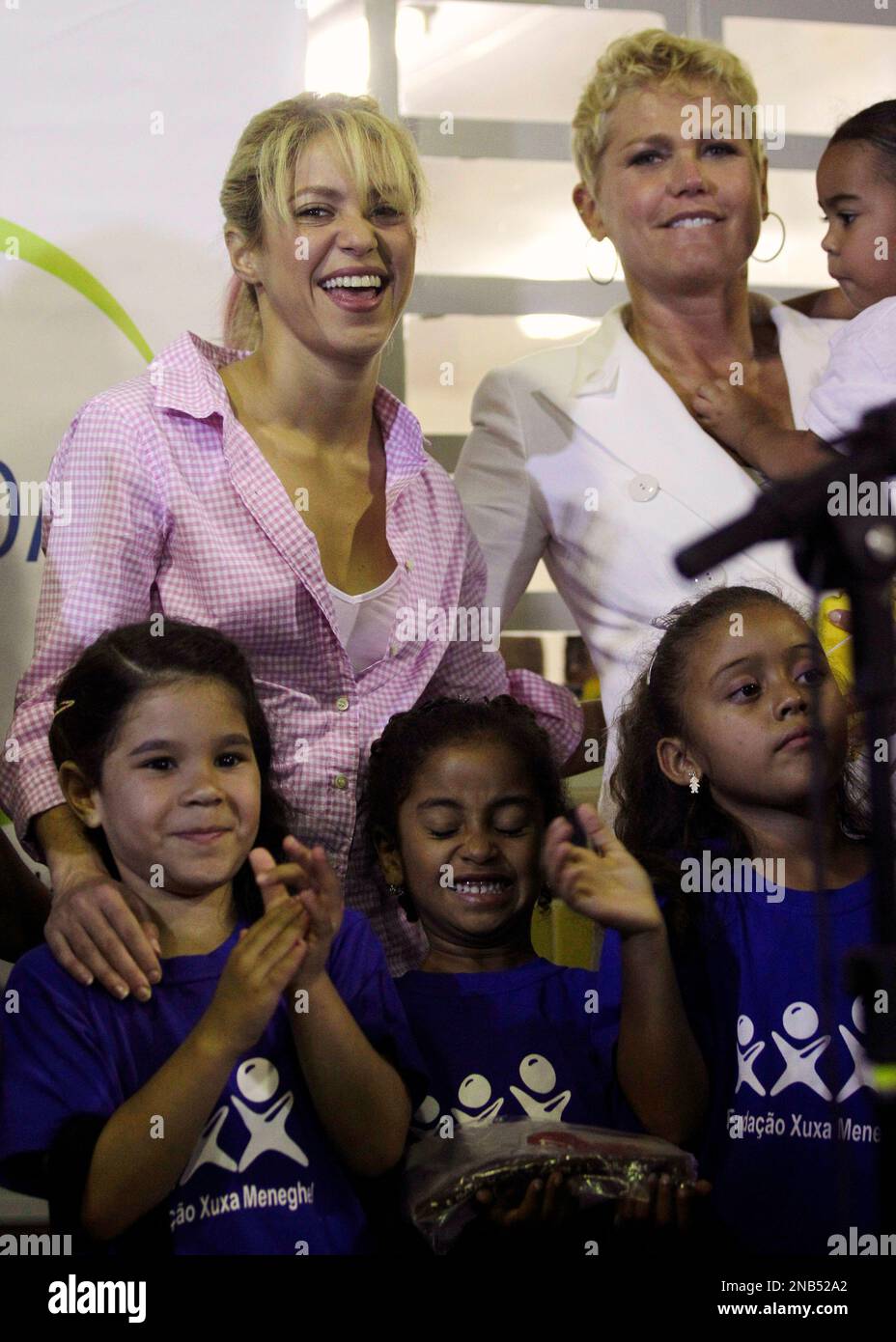 Colombian singer Shakira, left, and Brazilian actress Xuxa Meneghel ...