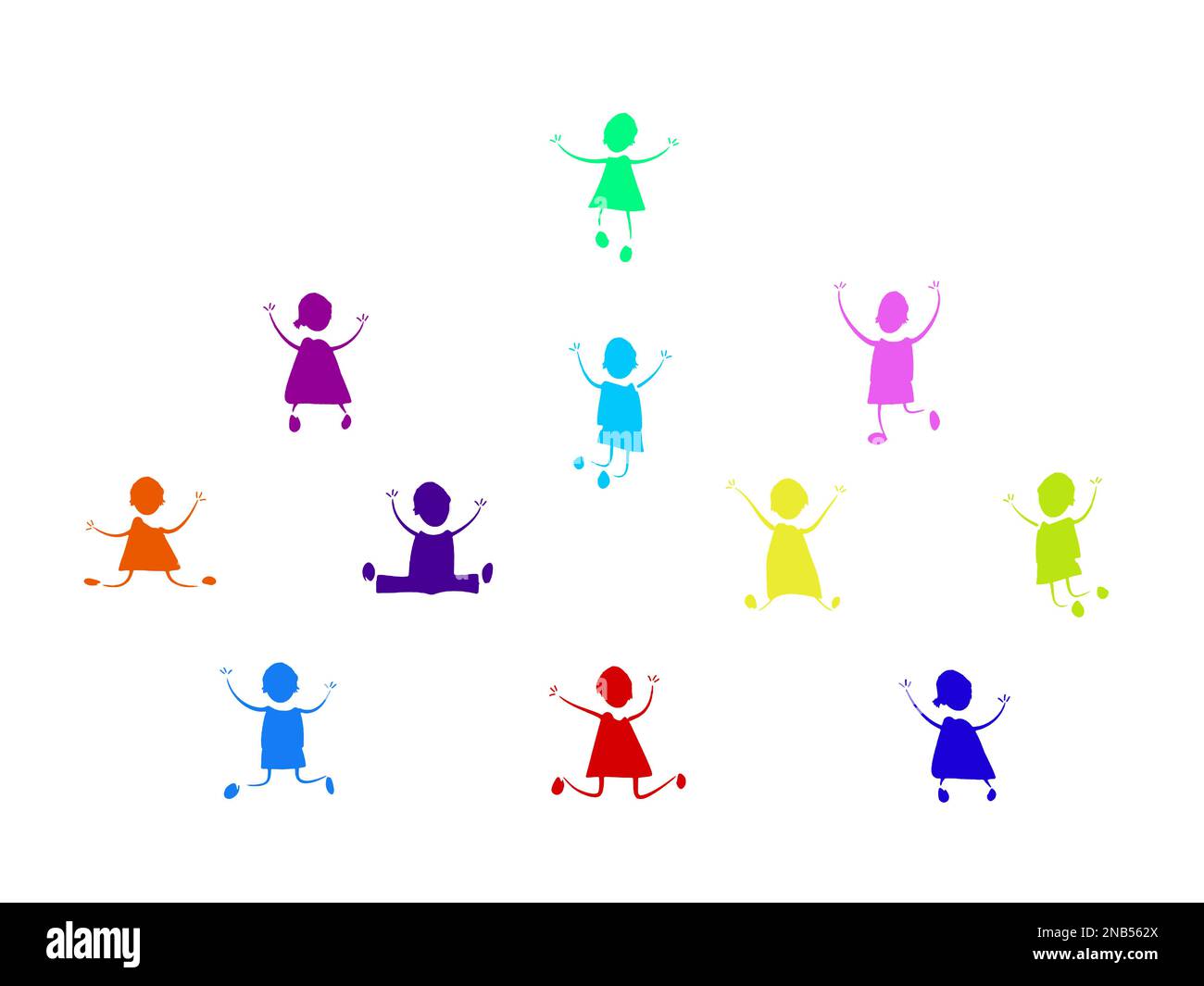 A digital illustration of colorful child icons in unity celebrating ...