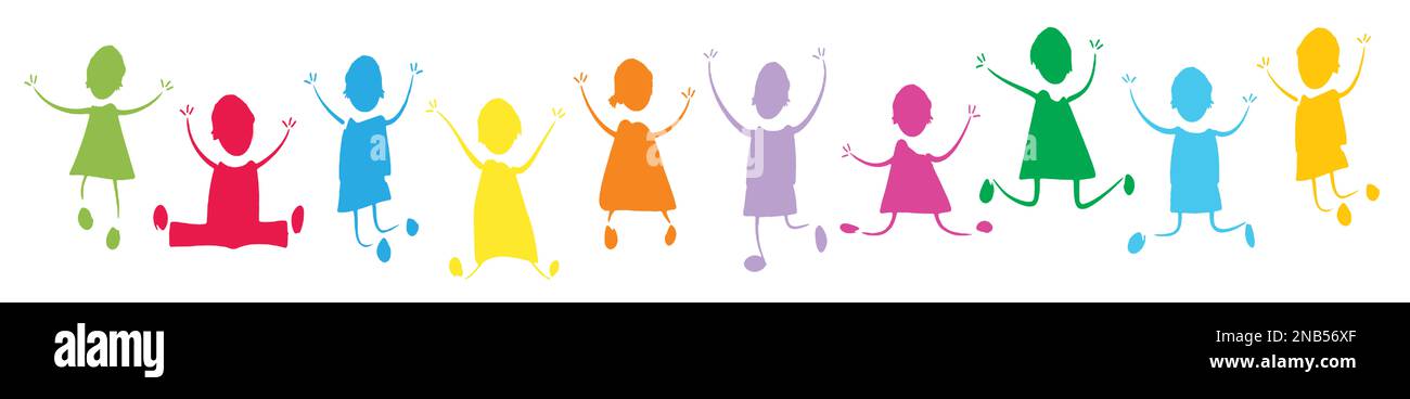 A digital illustration of colorful child icons in unity celebrating ...