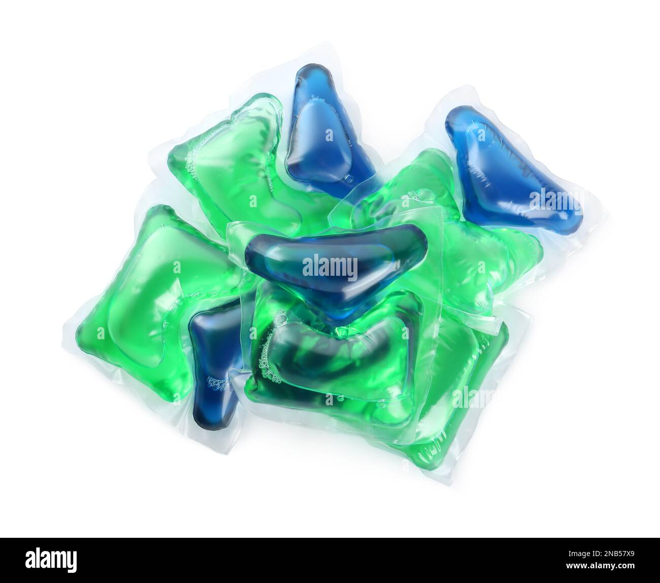 Heap of laundry capsules on white background, top view Stock Photo - Alamy