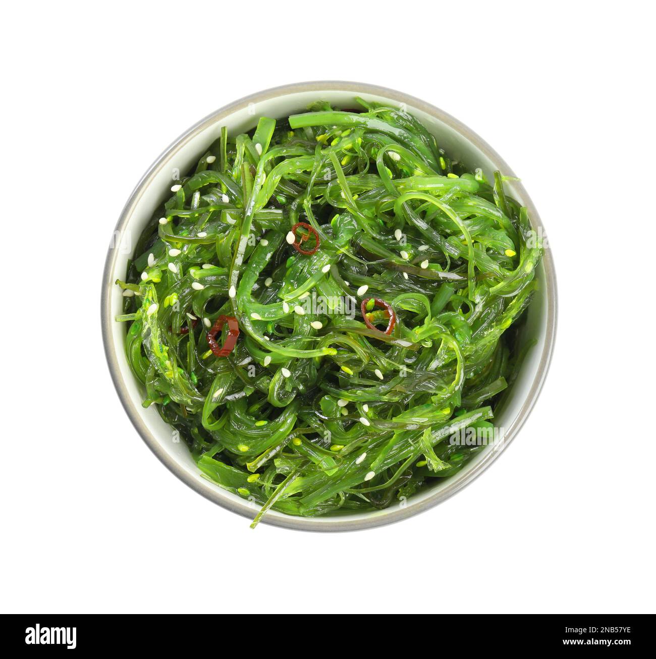 Japanese seaweed salad in bowl isolated on white, top view Stock Photo ...