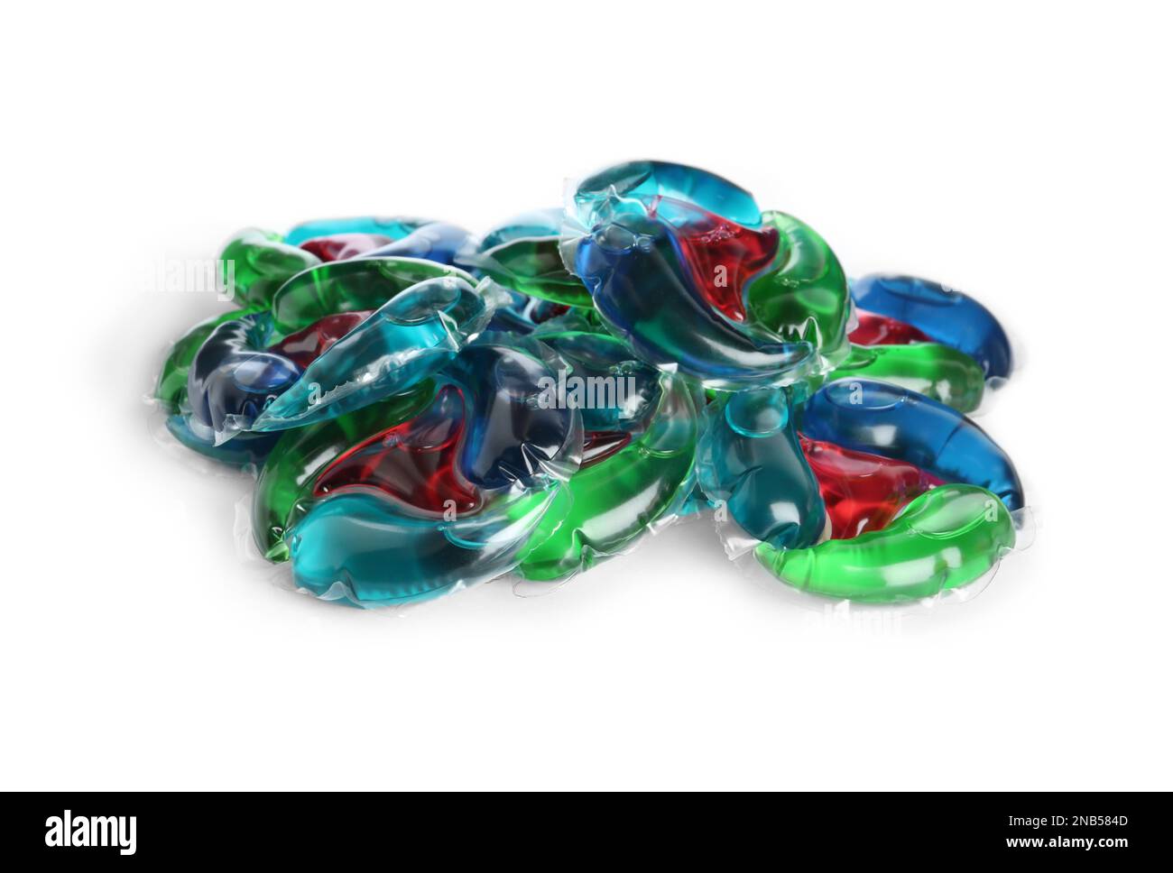 Heap of laundry capsules on white background Stock Photo - Alamy
