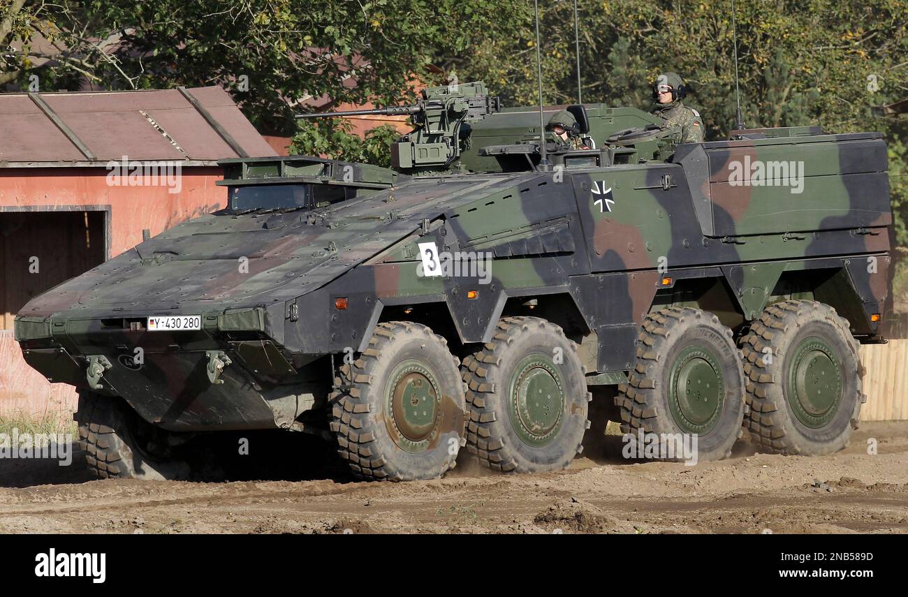 A Boxer armoured transport vehicle is pictured during a demonstration ...