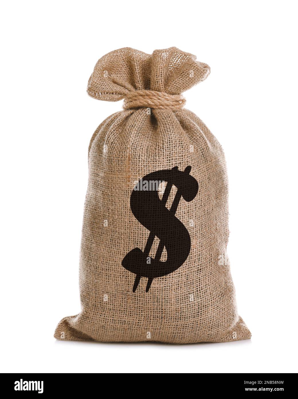 Burlap bag with dollar sign on white background Stock Photo - Alamy