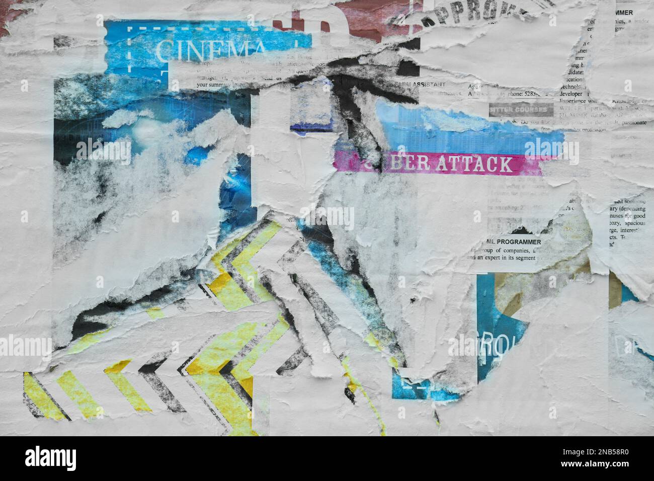 Different creased torn paper posters as background Stock Photo - Alamy