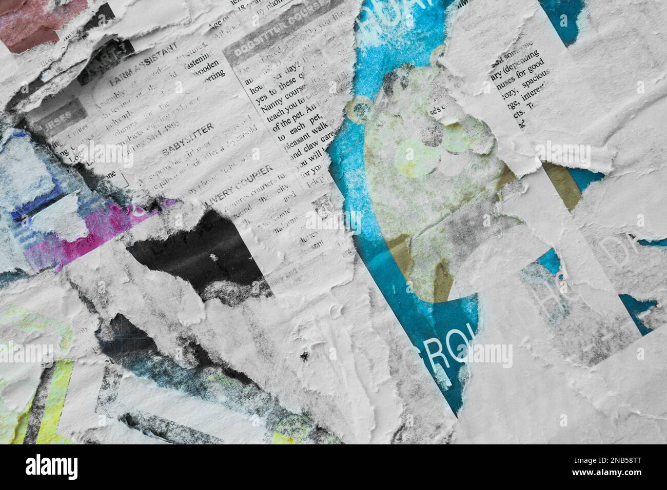 Different creased torn paper posters as background Stock Photo - Alamy