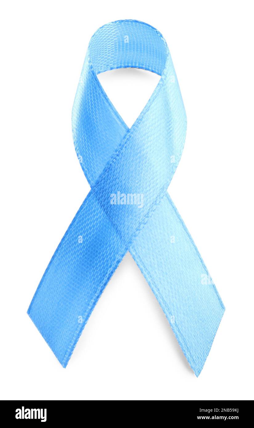 Light blue ribbon isolated on white, top view. World Cancer Day Stock ...