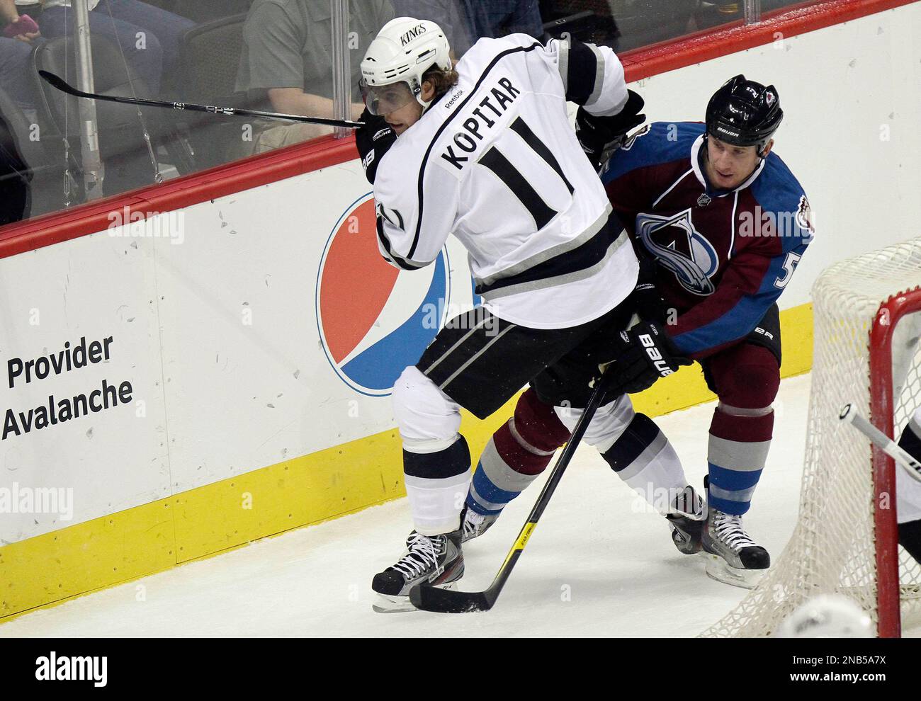 Los Angeles Kings center Anze Kopitar (11), from Slovenia, collides ...