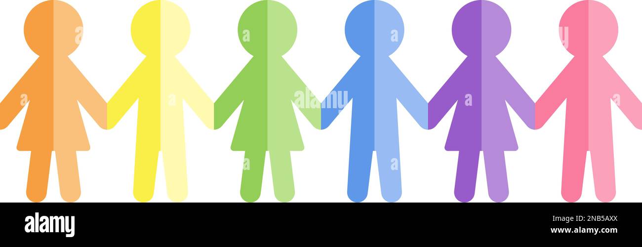 Chain of paper people or doll chain in repeating pattern as vector ...