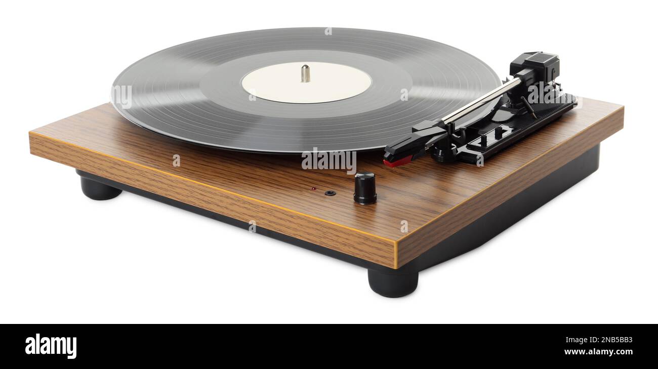 Modern turntable with vinyl record isolated on white Stock Photo - Alamy