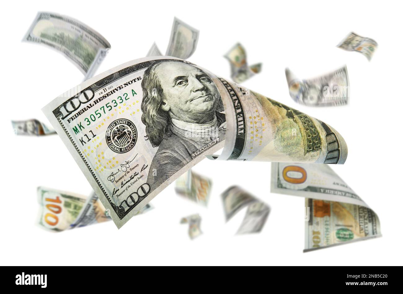 Dollar banknotes flying on white background, collage Stock Photo - Alamy