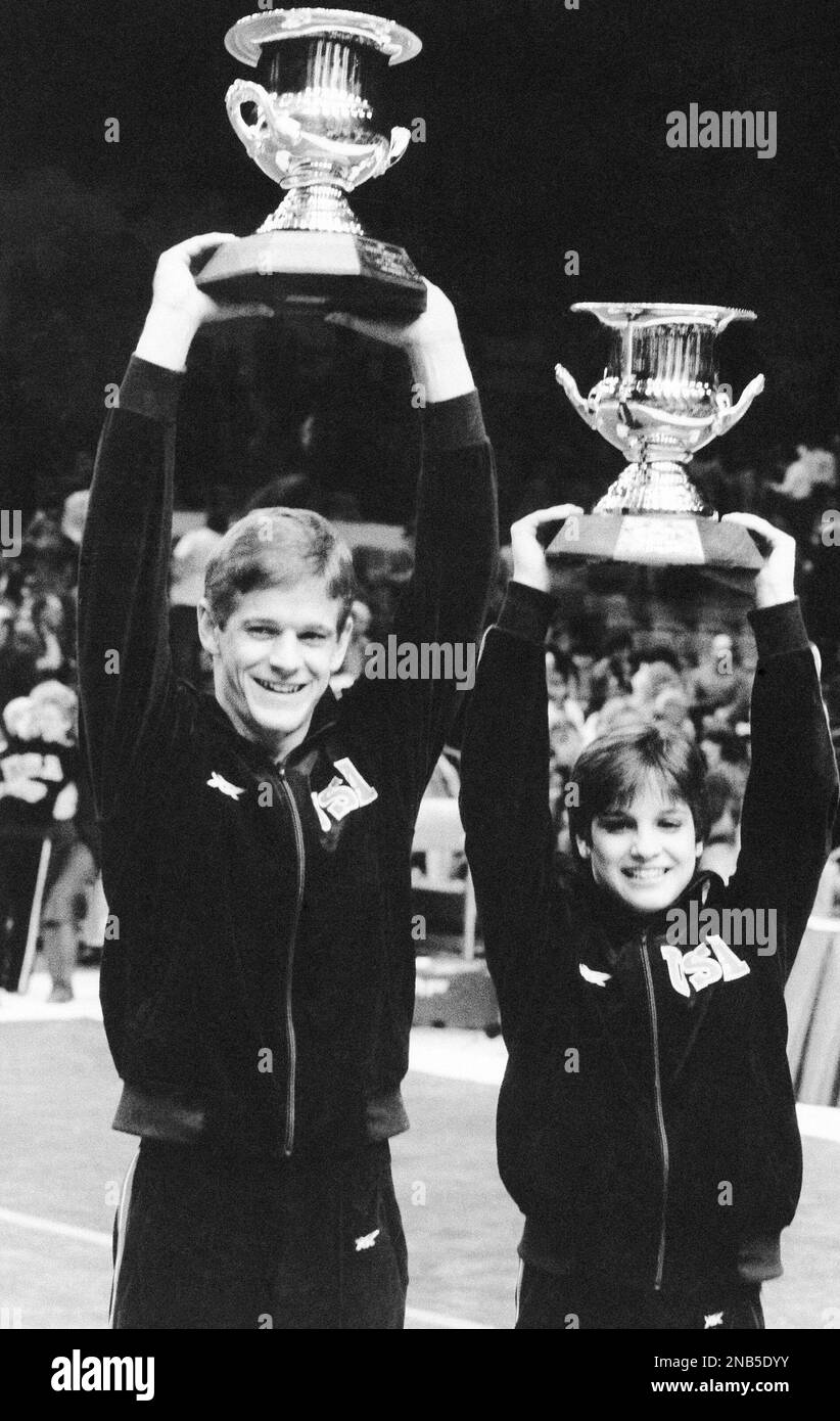 Peter Vidmar of Los Angeles, Calif., and Mary Lou Retton of Fairmont, W ...