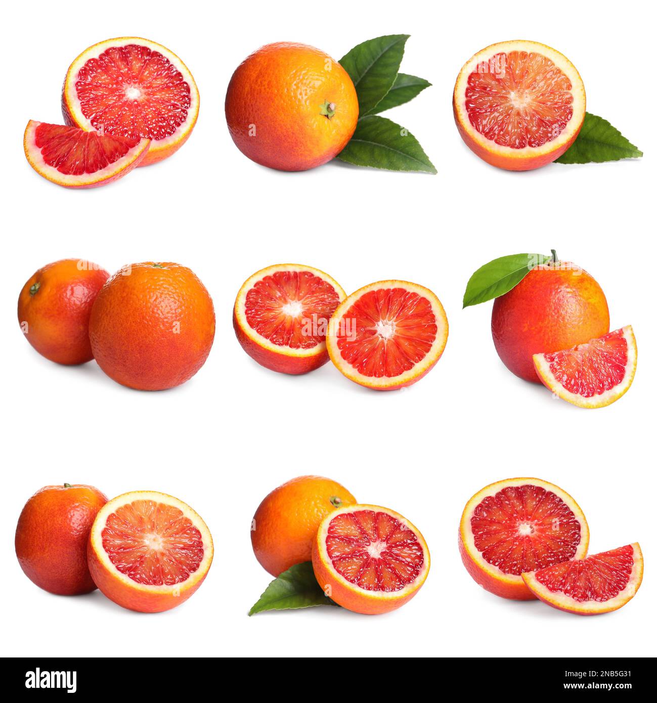 Set with ripe red oranges on white background Stock Photo - Alamy