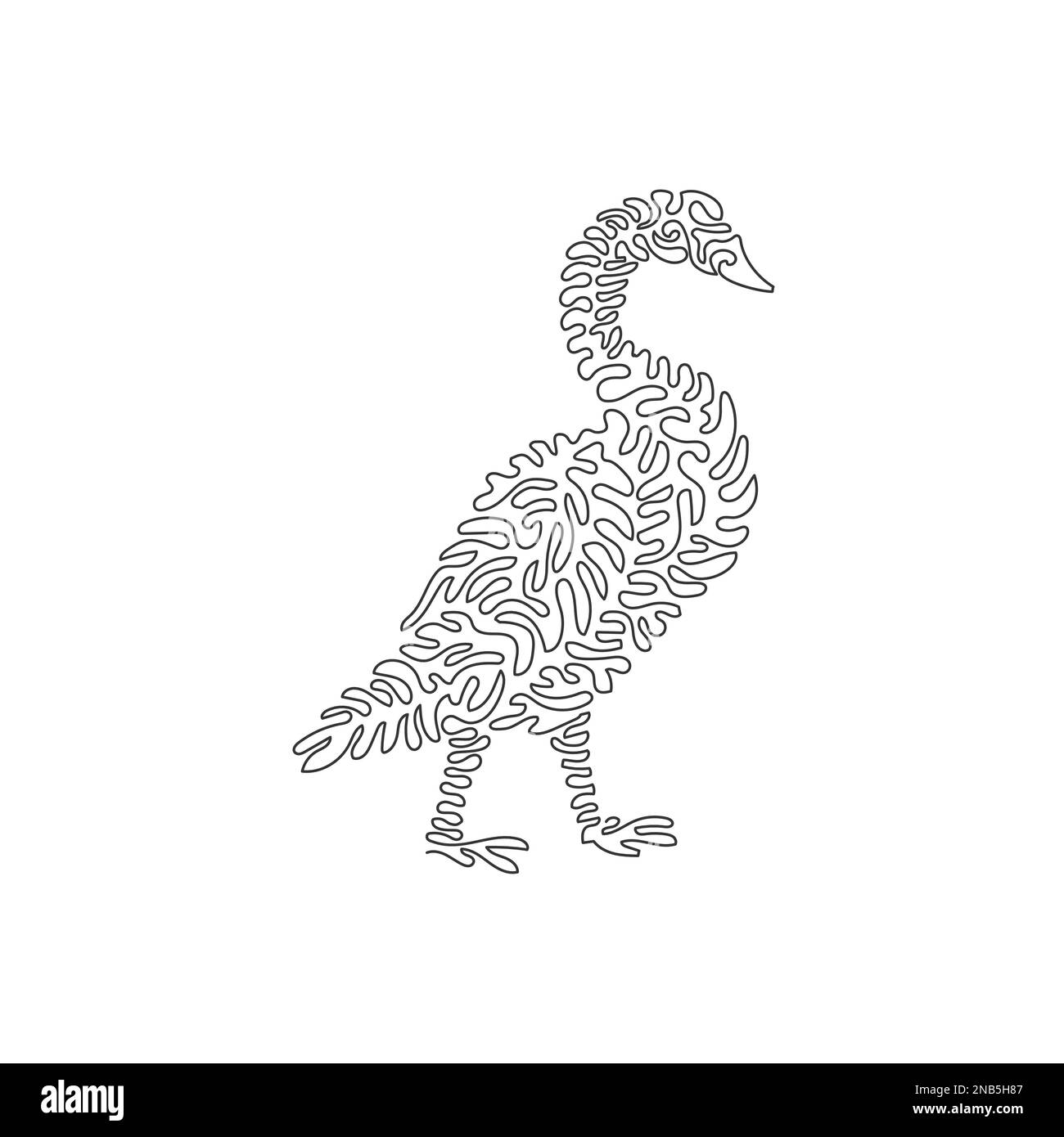 Single swirl continuous line drawing of an adorable swan. Continuous ...