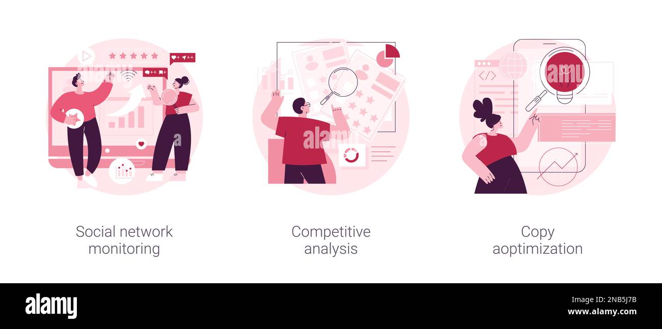 Social media analysis abstract concept vector illustration set. Social ...