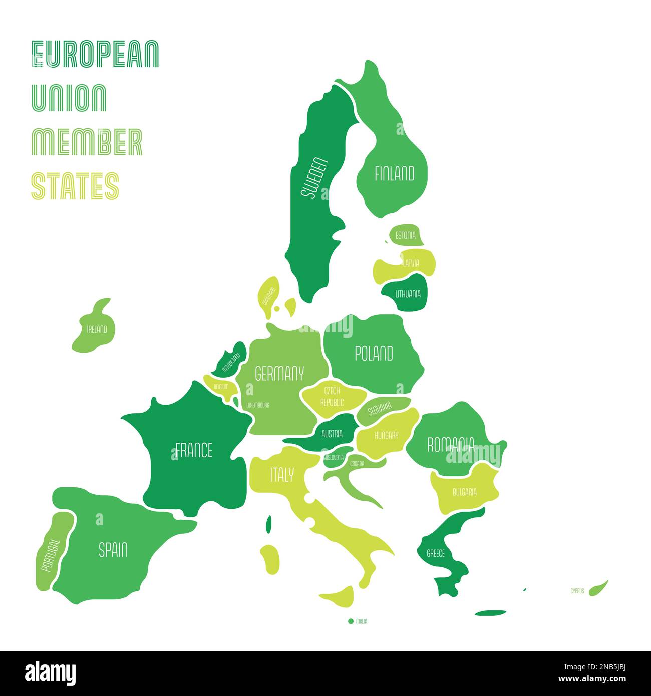 Simplified map of EU, European Union. Rounded shapes of states with ...