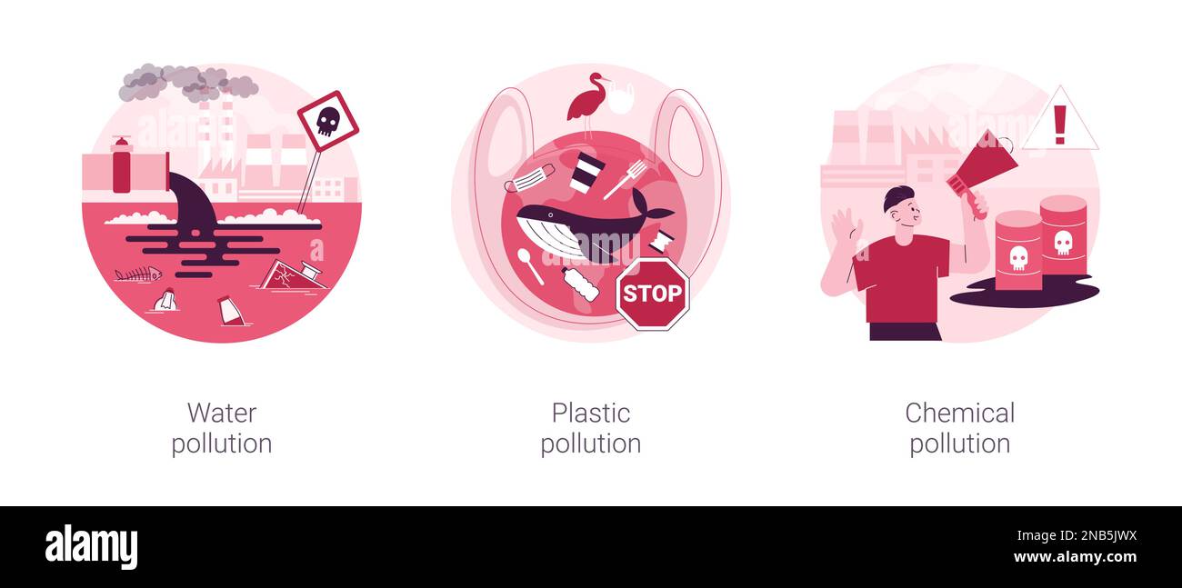 Environmental issue abstract concept vector illustration set. Water ...