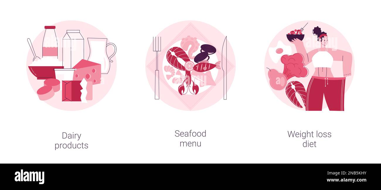 Healthy food abstract concept vector illustration set. Dairy products ...