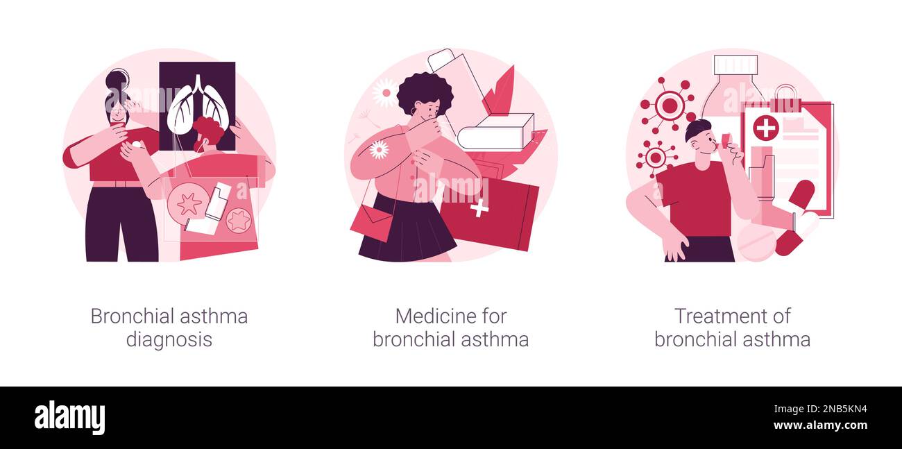 Respiratory illness abstract concept vector illustration set. Bronchial ...