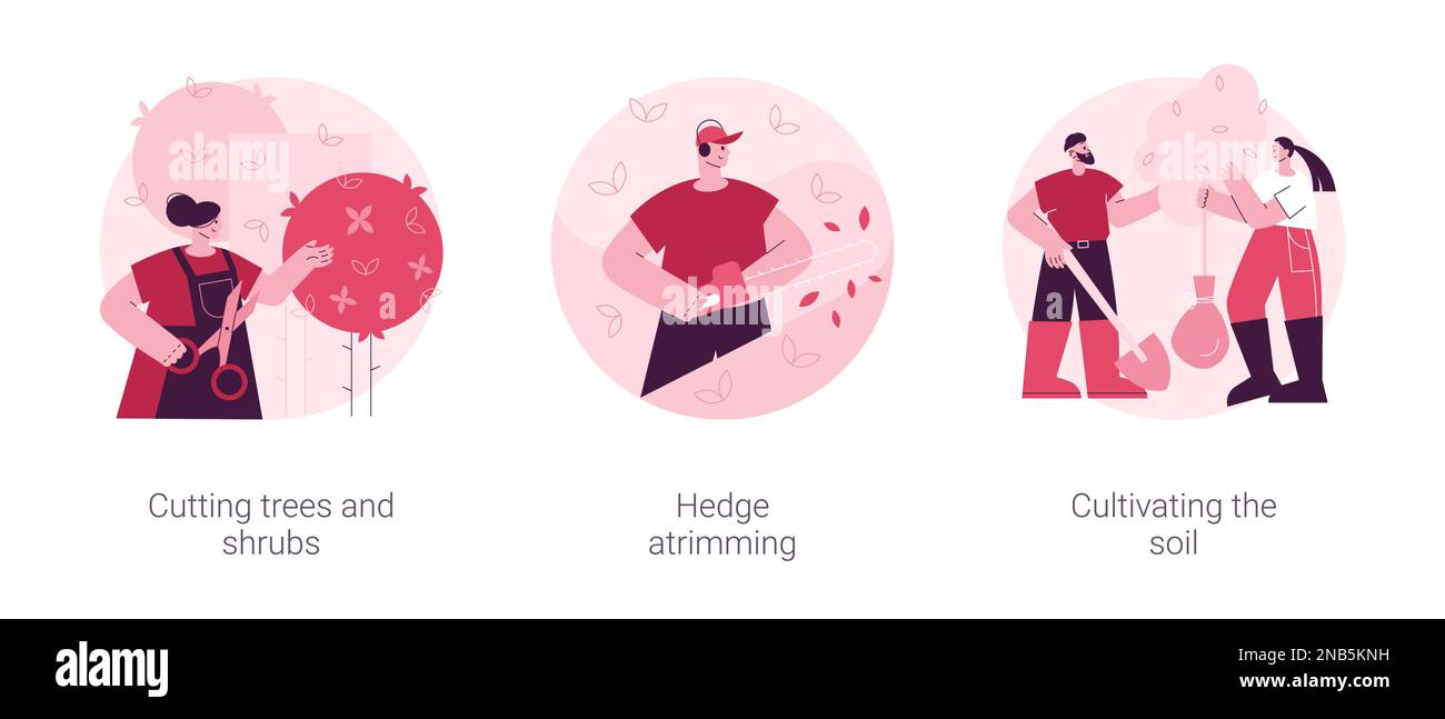 Landscape maintenance abstract concept vector illustration set. Cutting ...