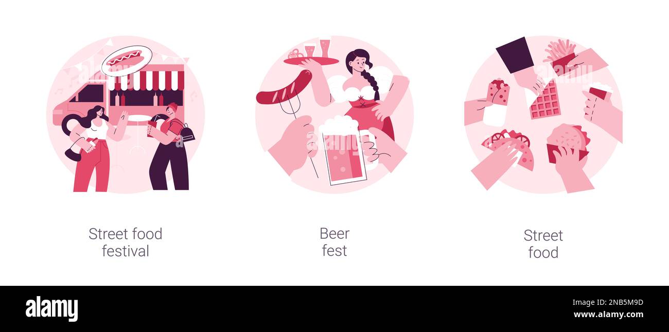 Local food event abstract concept vector illustration set. Street food ...