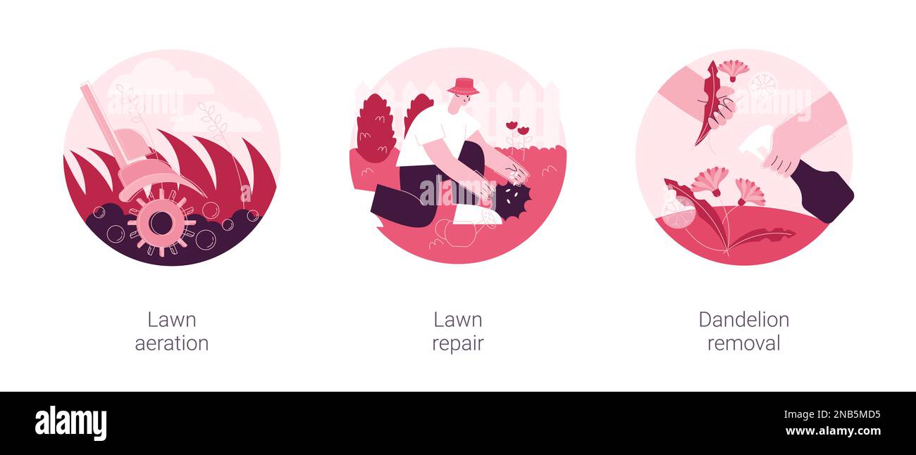 Lawn maintenance abstract concept vector illustration set. Lawn ...