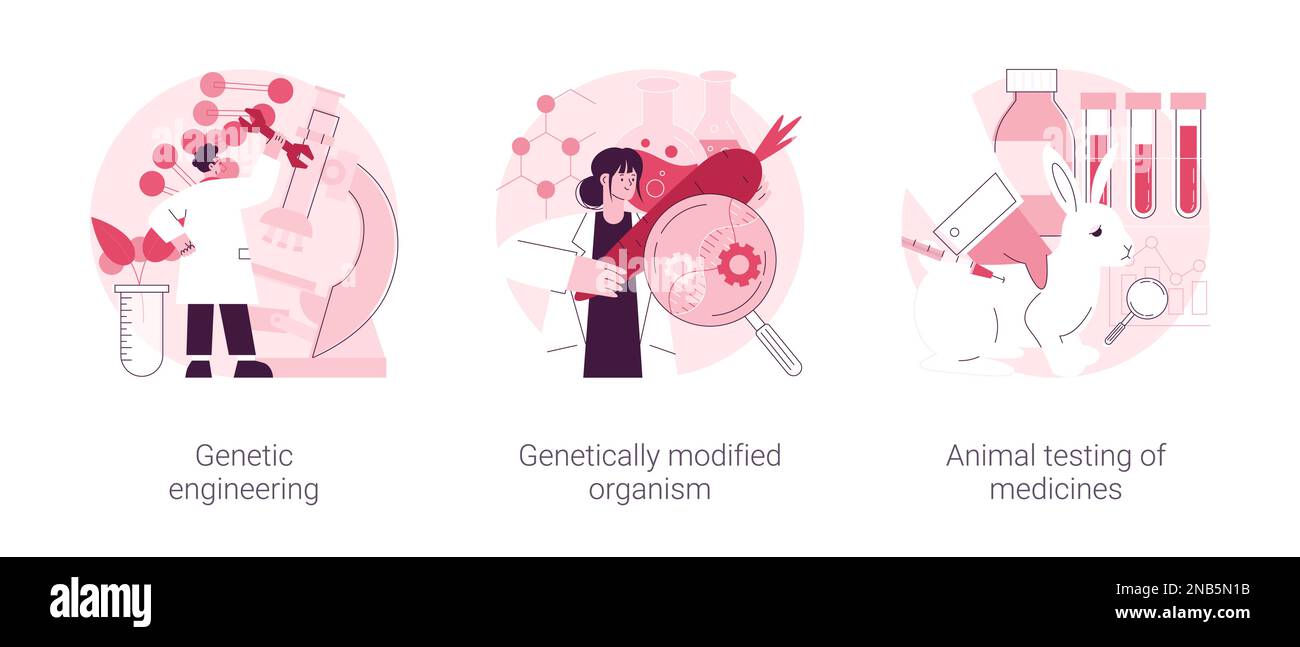 Biotechnology abstract concept vector illustration set. Genetic engineering, genetically ...