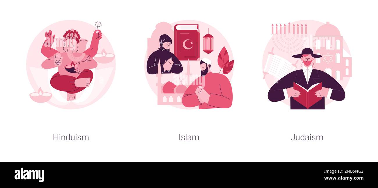 World religions abstract concept vector illustration set. Hinduism ...