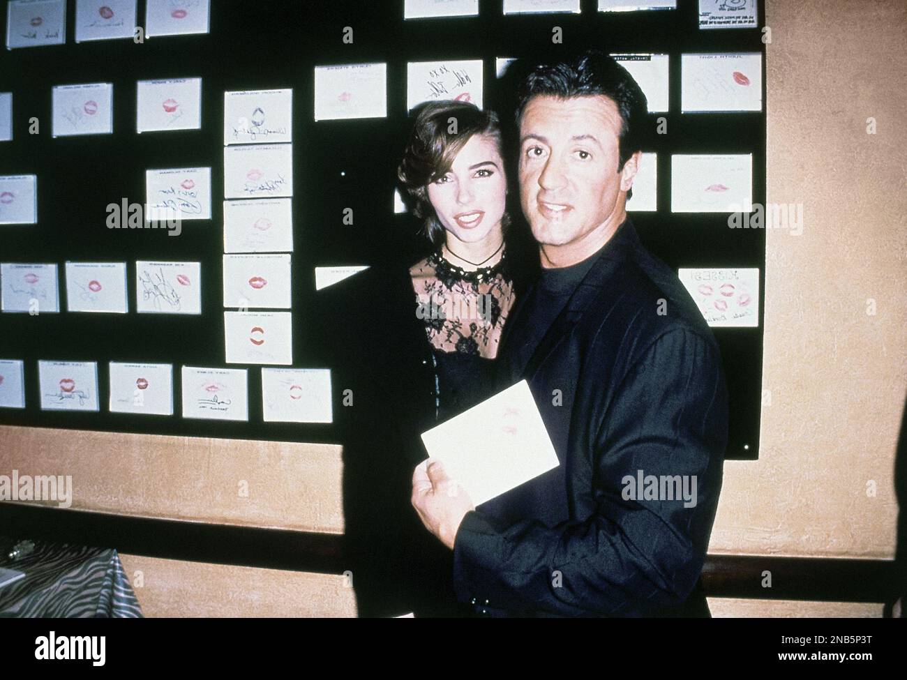 US actor Sylvester Stallone shows off a kiss imprint at “Kiss AIDS ...