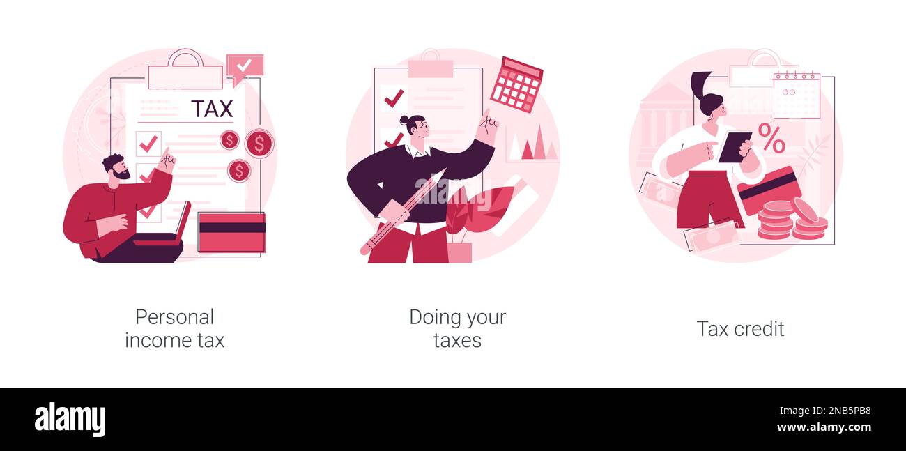 Years tax bill abstract concept vector illustration set. Personal ...