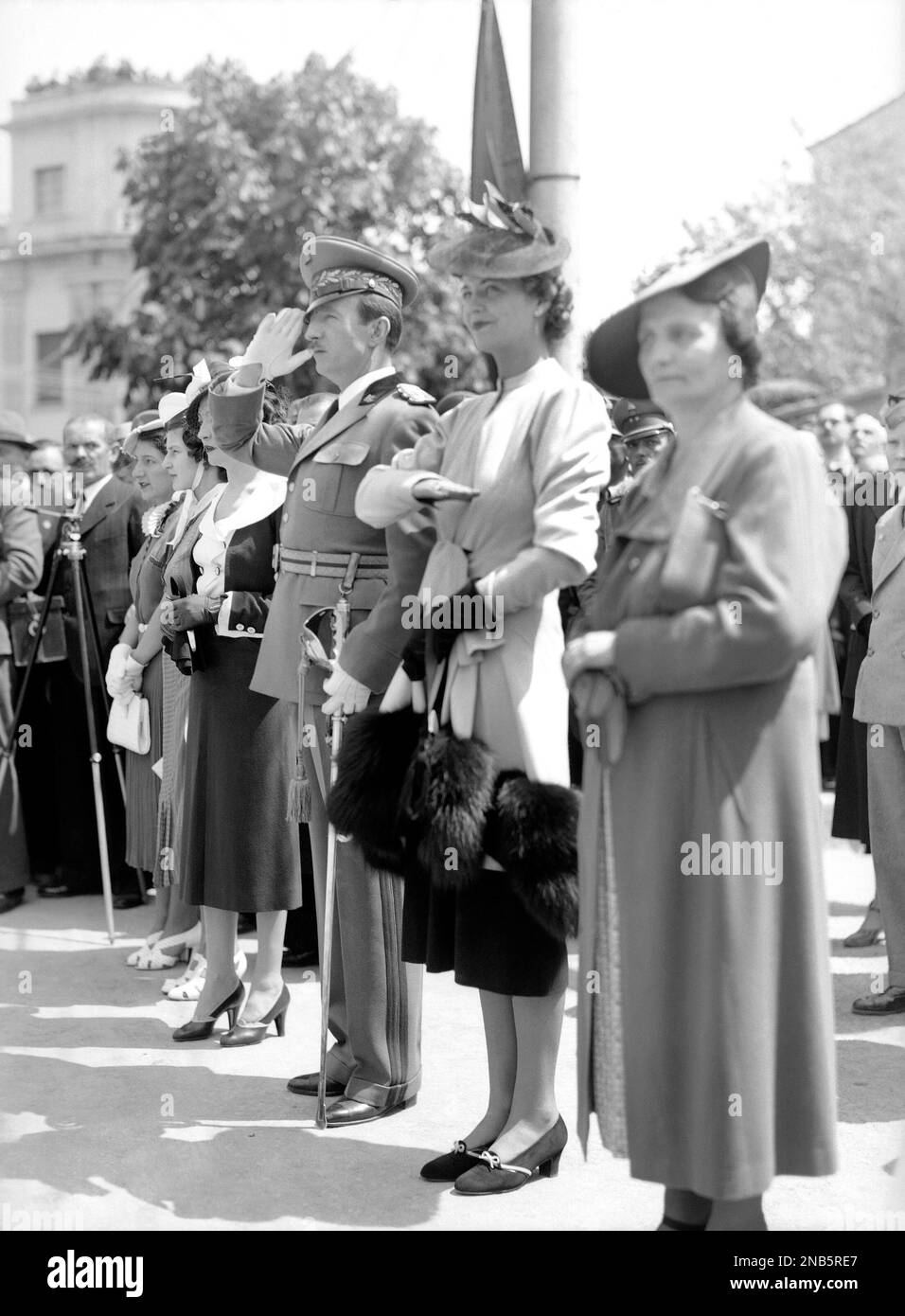 King Zog saluting and Queen Geraldine at the saluting base in Tirana ...