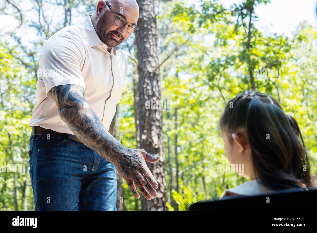 KNOCK AT THE CABIN, from left: Dave Bautista, Kristen Cui, 2023. ph ...