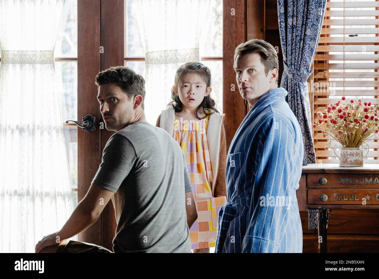 KNOCK AT THE CABIN, from left: Ben Aldridge, Kristen Cui, Jonathan ...