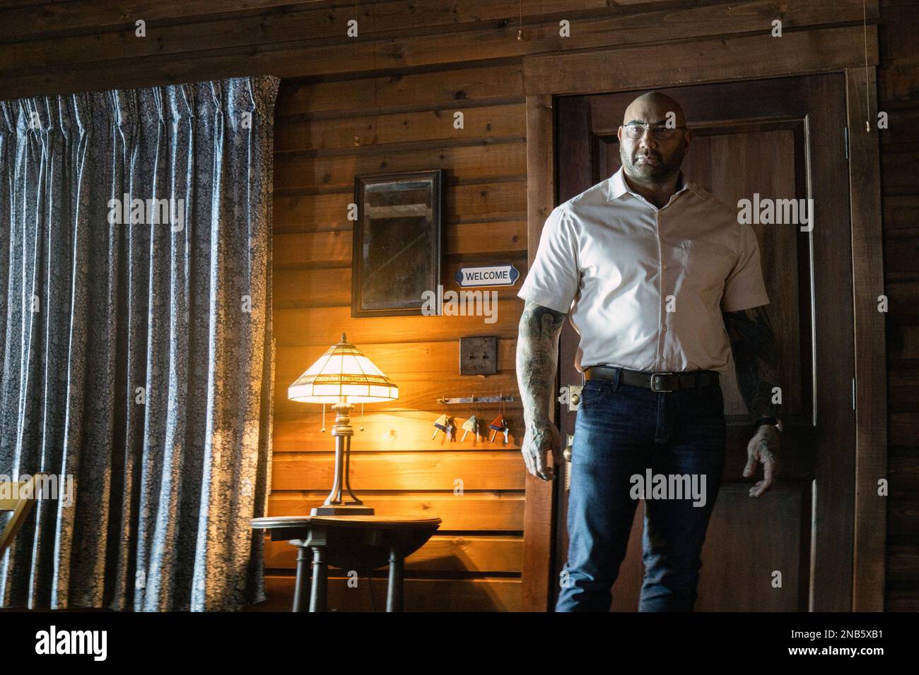 KNOCK AT THE CABIN, Dave Bautista, 2023. ph: Phobymo / © Universal ...