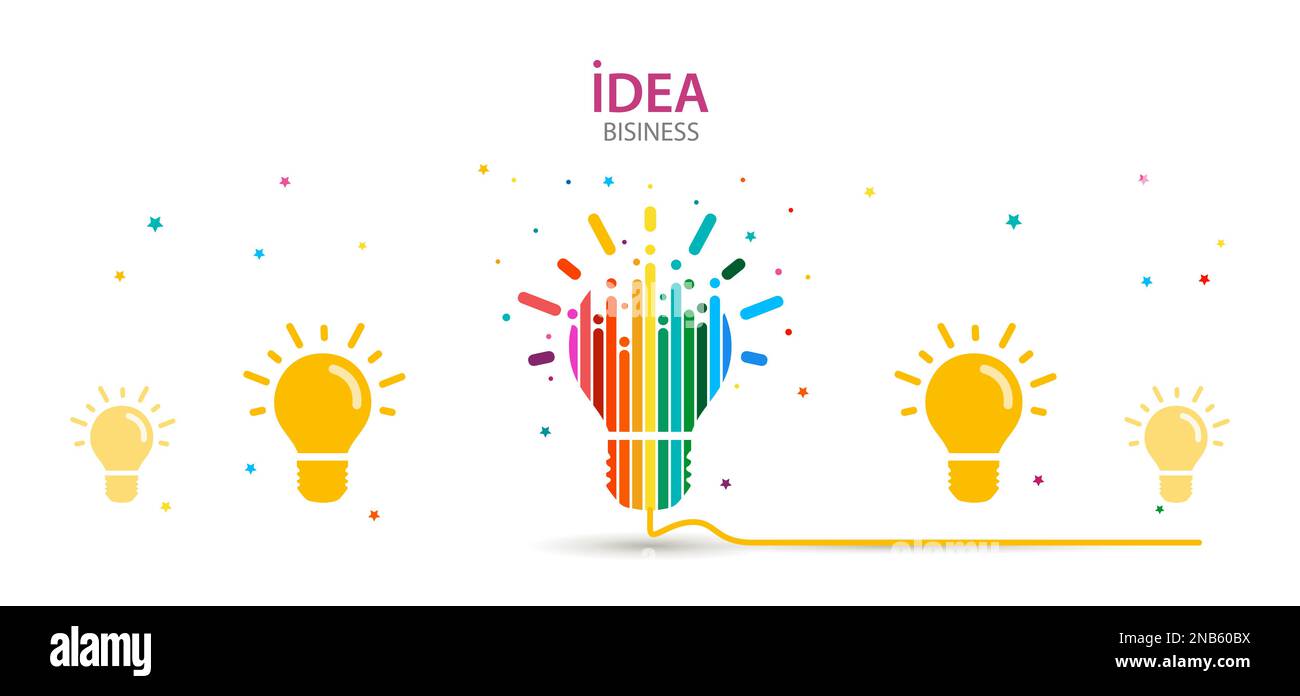 Rainbow abstract light bulb on white background. Creative thinking ...