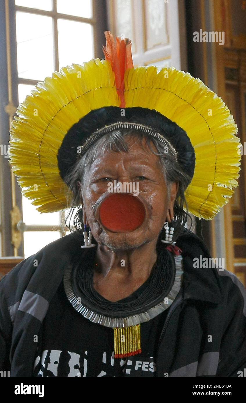 In this photo taken Saturday, Sept. 24, 2011, Raoni , 81, the chief of ...