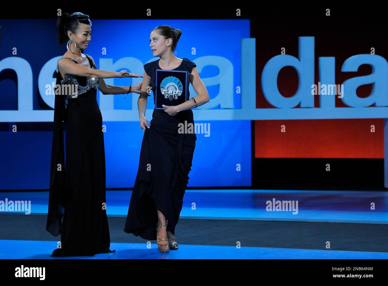 Spanish actress Maria Leon, right, is congratulated by Chinese actress ...