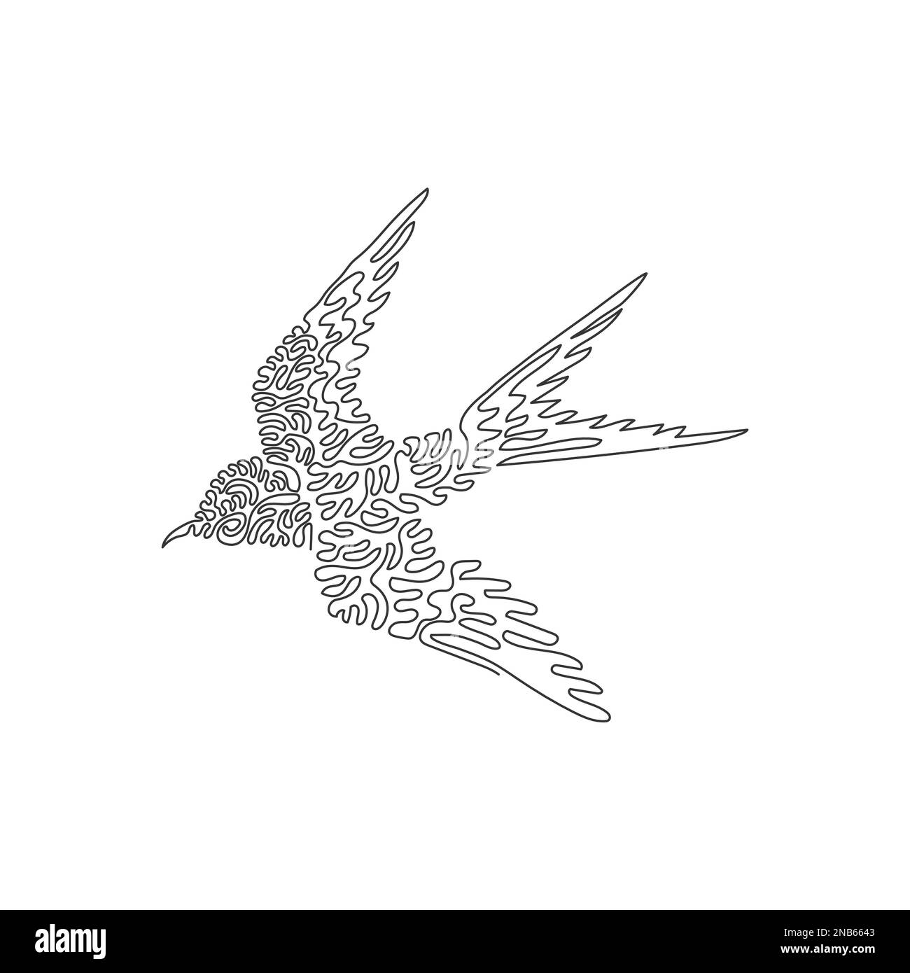 Continuous curve one line drawing of beautiful flying swallow. Single ...