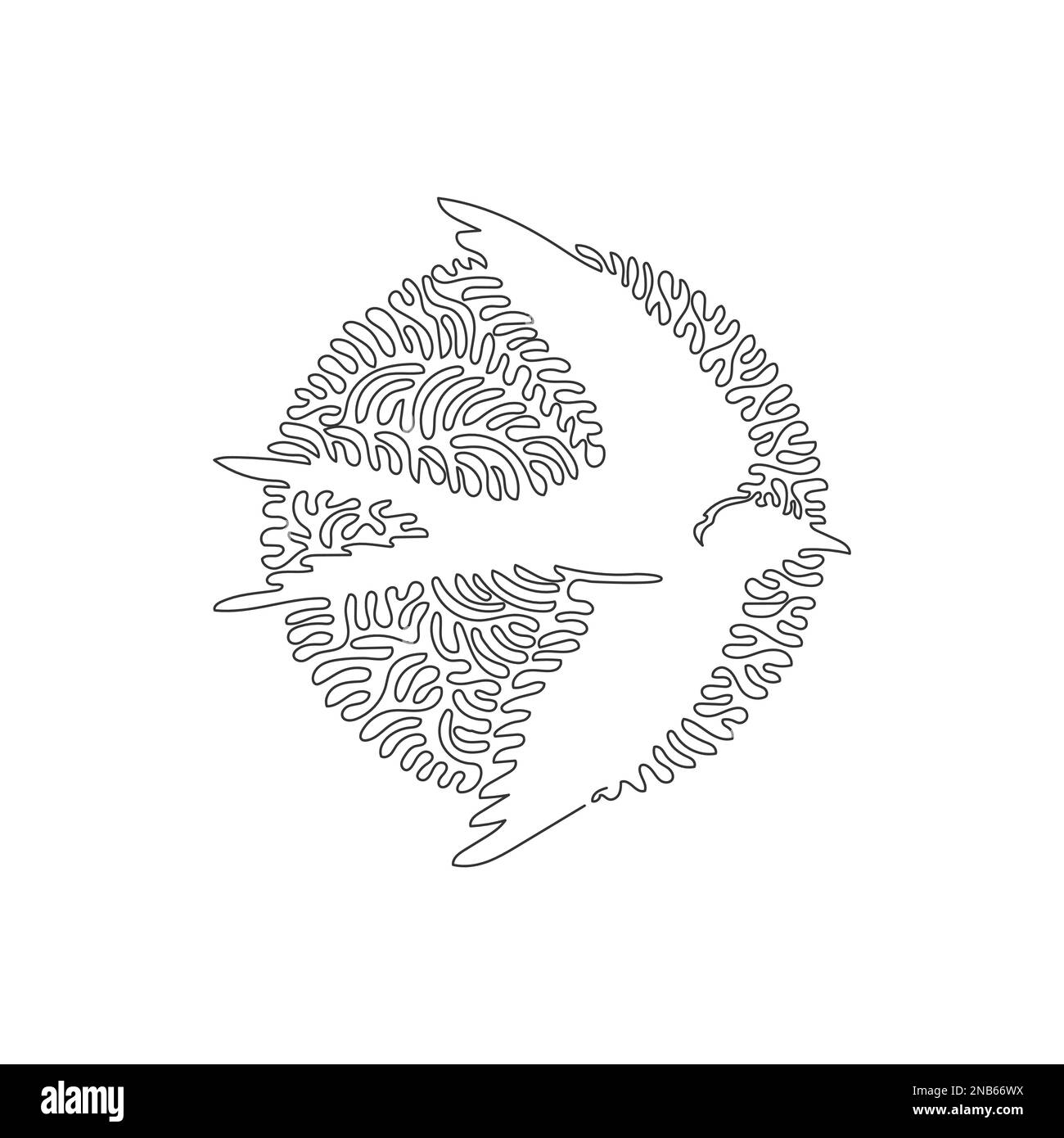 Single one curly line drawing of cute flying swallow. Continuous line ...