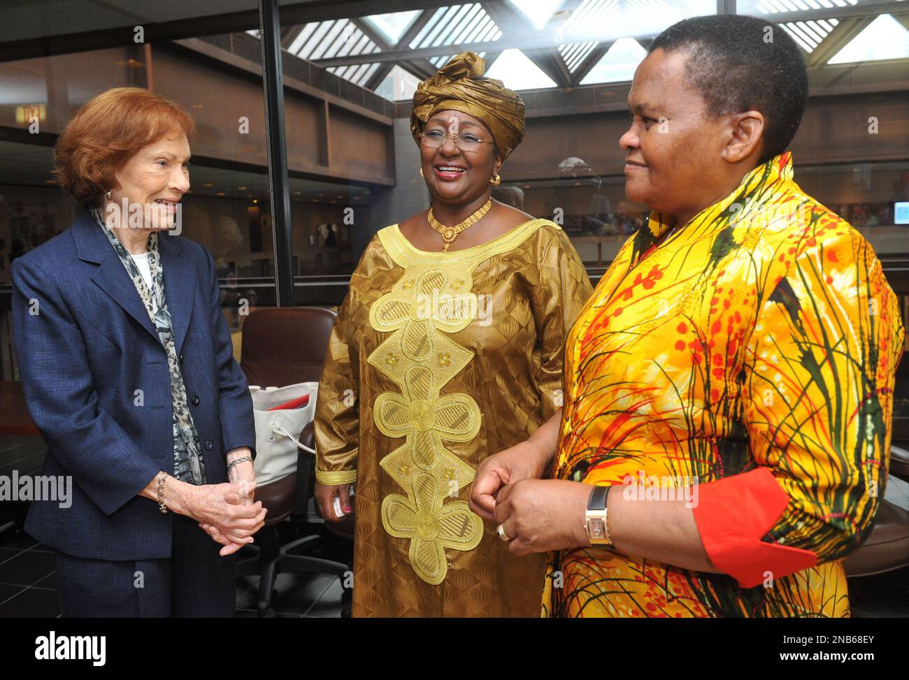 Former U.S. First Lady Rosalynn Carter, left, speaks with Sierra Leone ...
