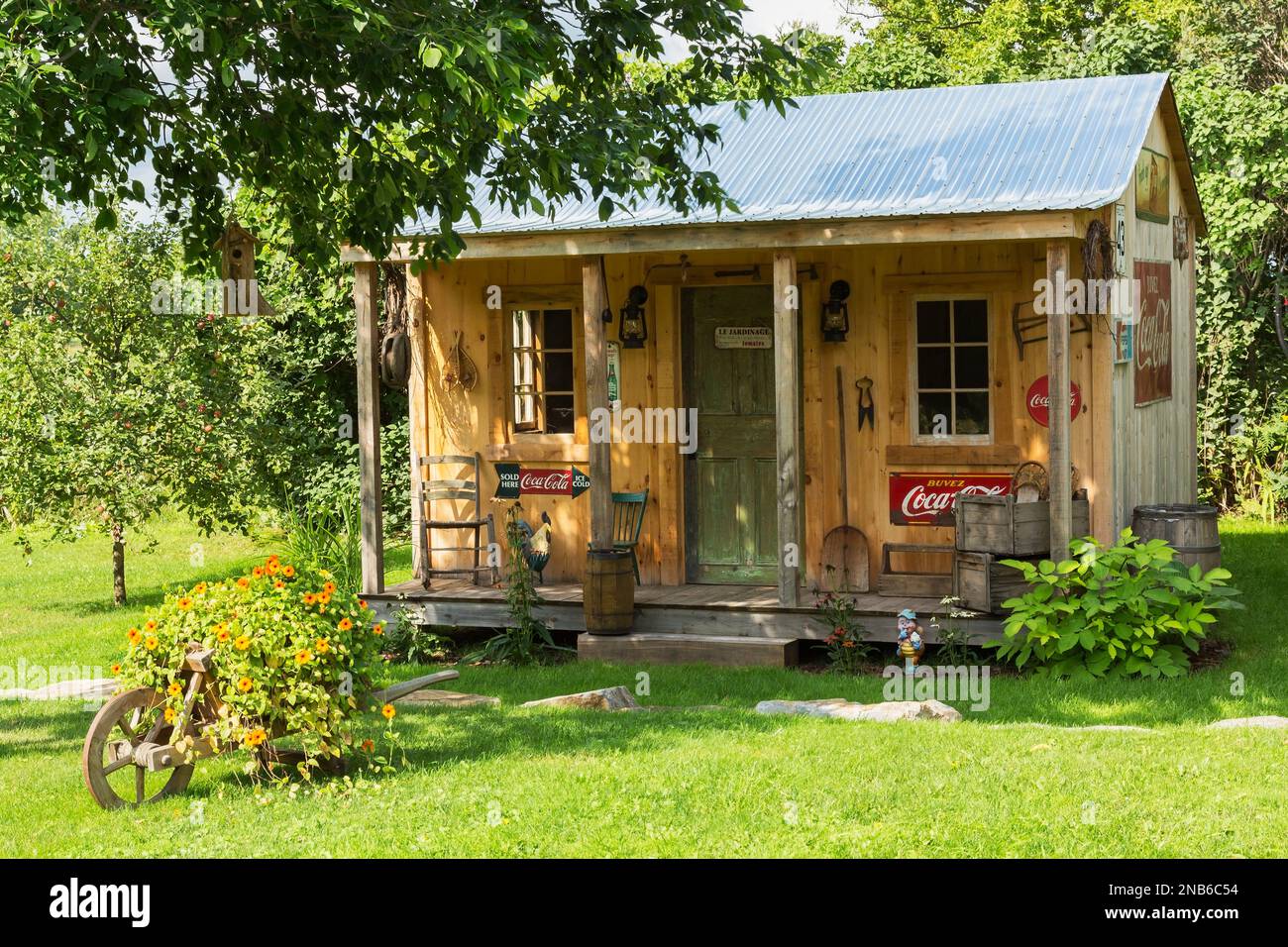 Old rustic pinewood plank cladded storage shed with corrugated sheet ...