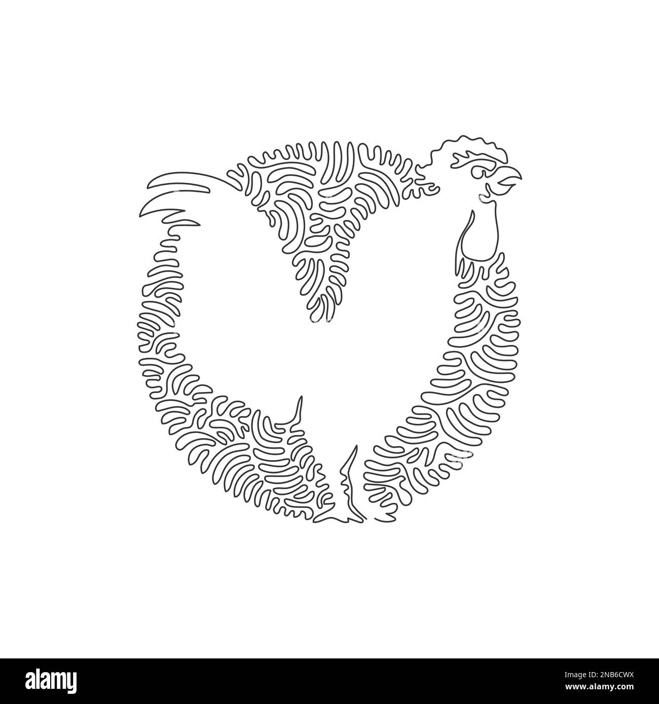 Continuous curve one line drawing. Cute standing rooster. Single line ...