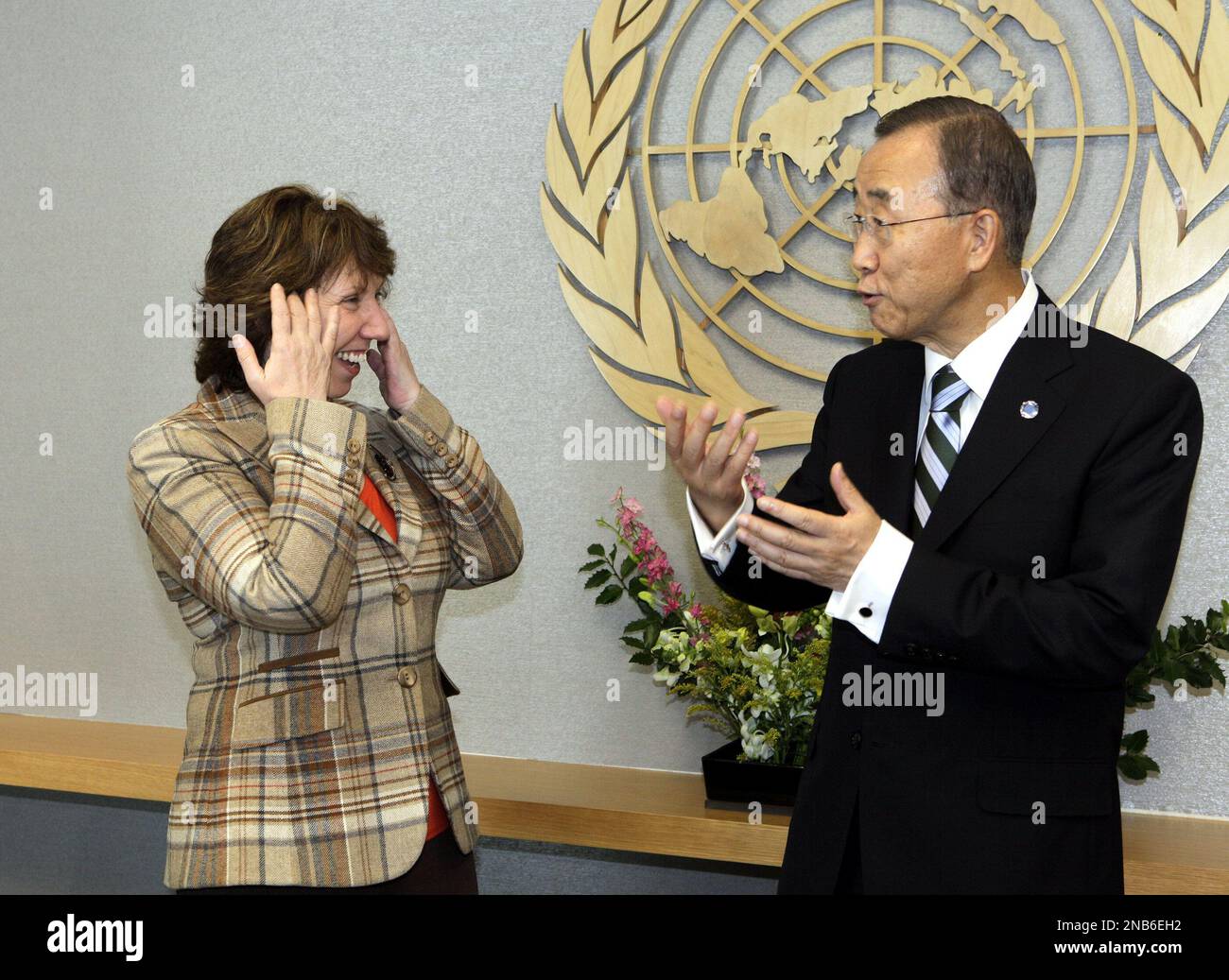 Ban Ki-moon, right, Secretary General of United Nations, greets ...