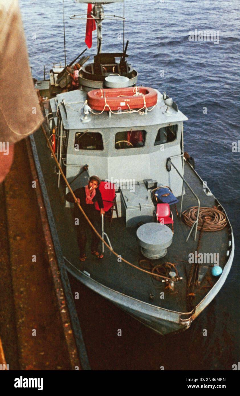 Communist Khmer Rouge boat approaches the SS Mayaguez, May 12, 1975 ...